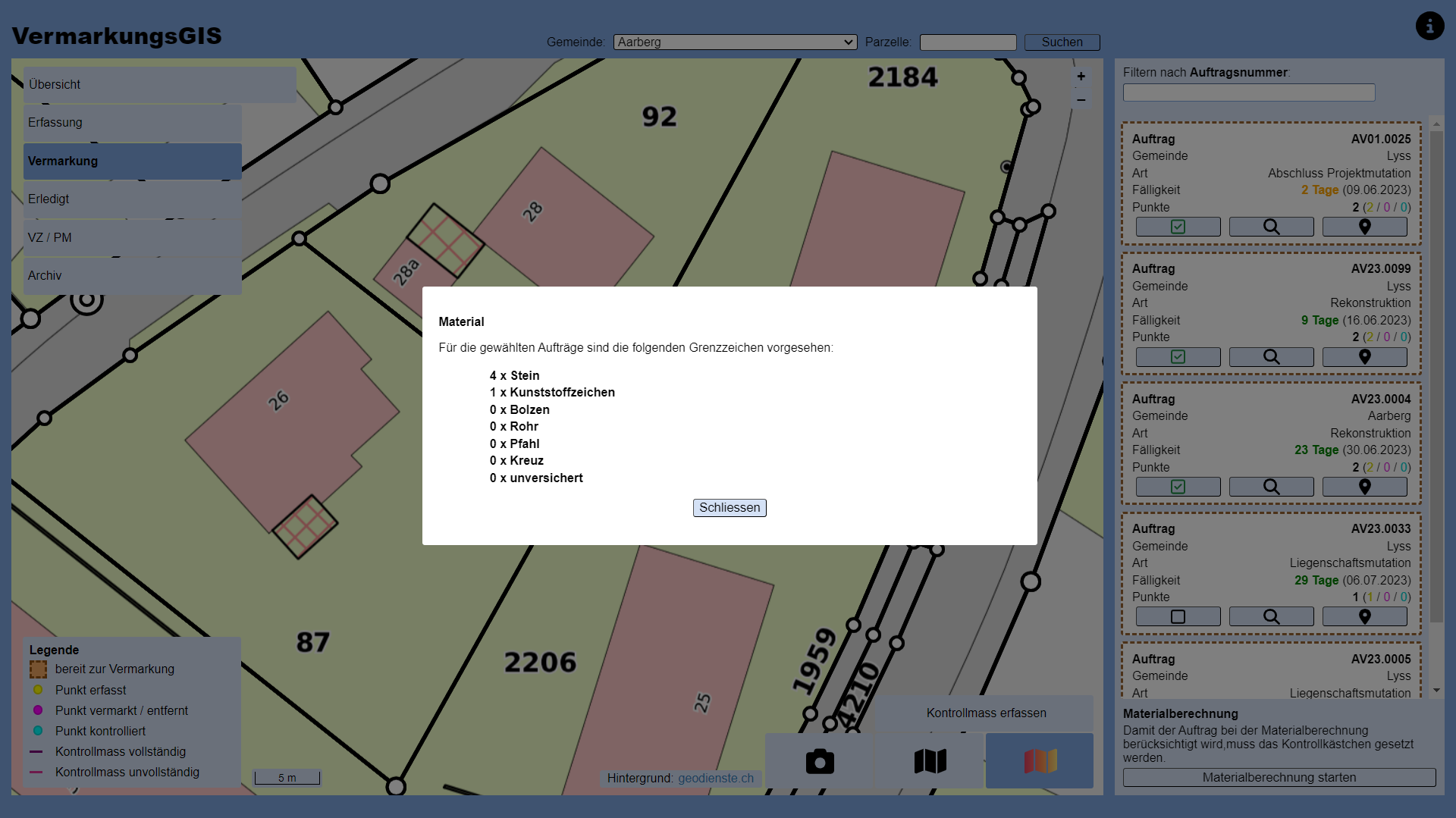 VermarkungsGIS | WebGIS zur Verwaltung der Vermarkung (amtliche Vermessung Schweiz).